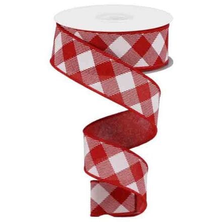 1.5" Red Diagonal Check Ribbon RGA126724 | Wired Ribbon