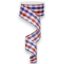 1.5" Red Blue Check Ribbon RG01054 | Wired Ribbon